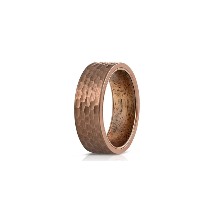 Hammered Wood - Hammered Tungsten Wenge Wood Wedding Band – Elemental Bands