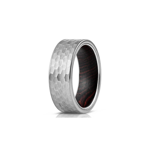 Hammered Wood - Hammered Tungsten Wenge Wood Wedding Band – Elemental Bands